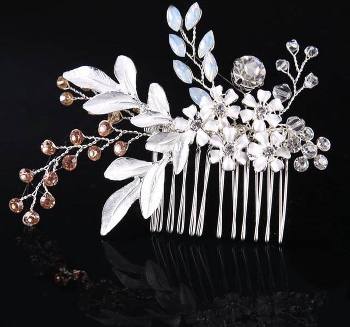 Zilverkleurige Haarkam met Bloemen| Haarsieraad - Haarversiering ...