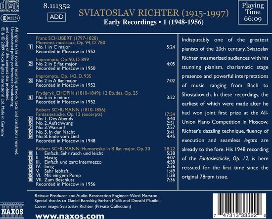 Richter: Early Recordings 1, Sviatoslav Richter | CD (album) | Muziek | bol.com