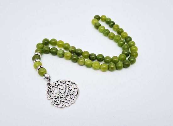 Natuurstenen Autohanger "Kraal Koreaanse jade"- Met metalen hanger "Qul ...