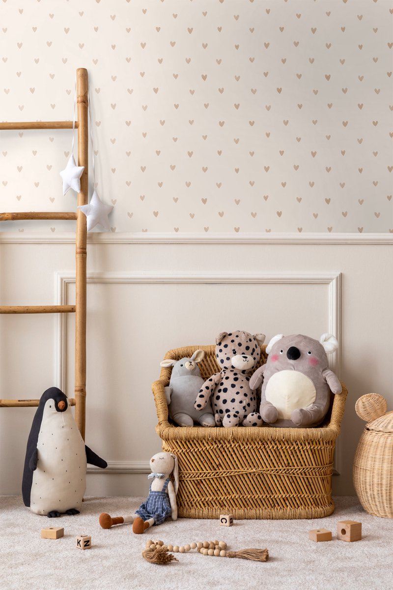 Walls4You behang confetti hartjes beige en goud - 935291 - 0,53 x 10,05 ...