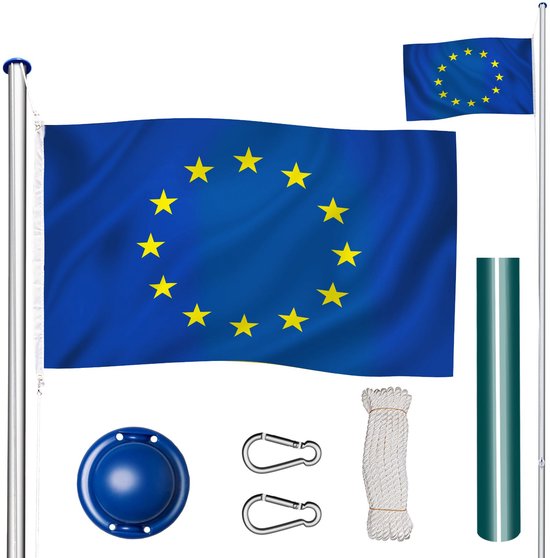 tectake® Vlaggenmast van Aluminium - Telescopische Vlaggenmastset met Vlag -... | bol