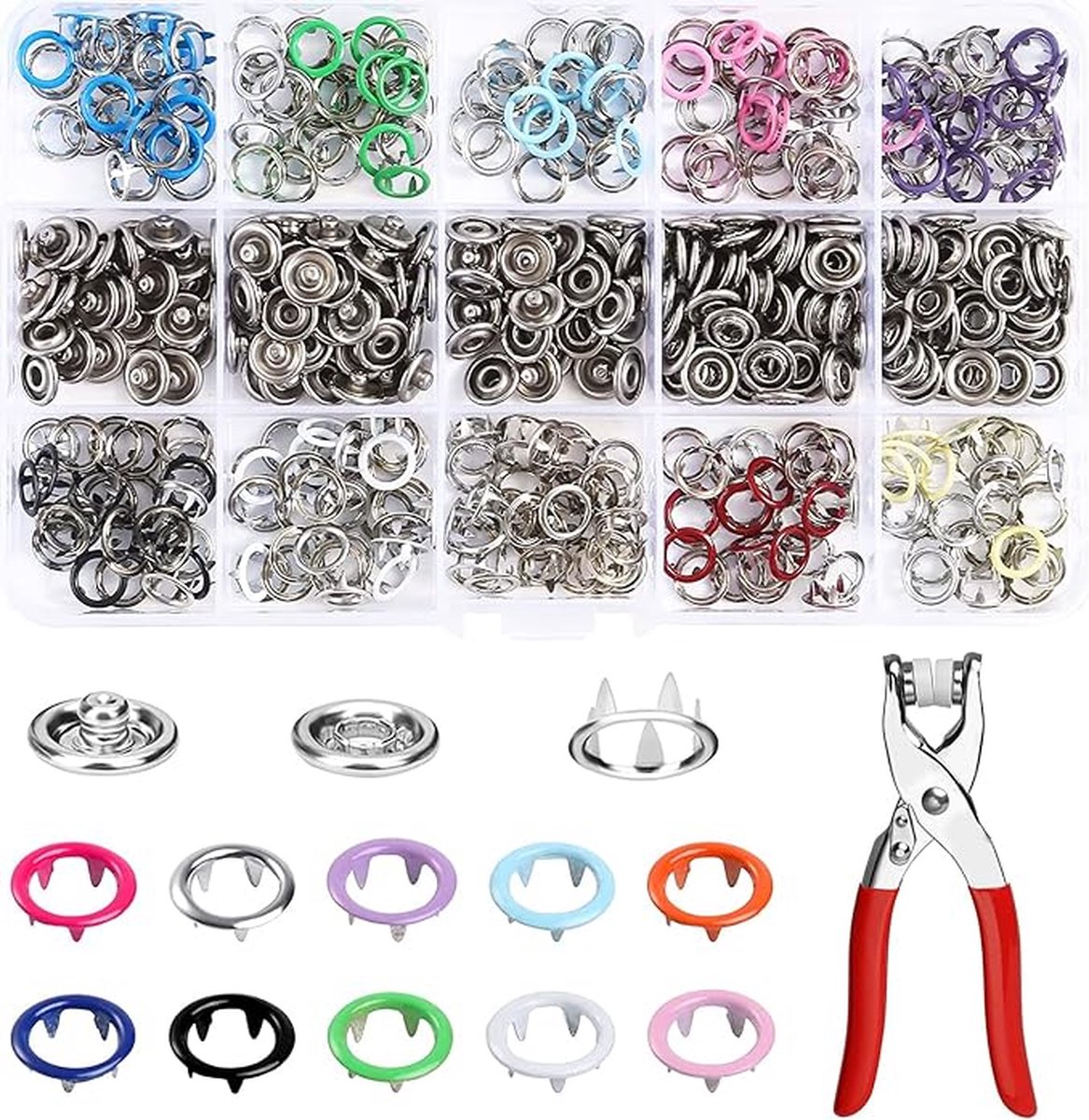 Drukknoppen, metalen drukknopenset met tang, 9,5 mm, jersey drukknopen ...