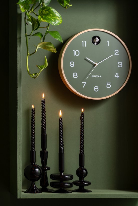 Wall clock Natural Cuckoo birch wood jungle green | bol