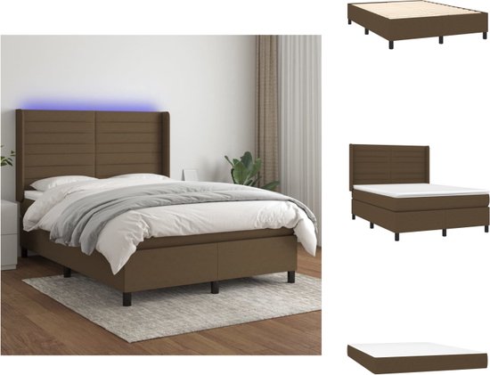 vidaXL Boxspring LED Strip - Bed 193x147x118/128cm - Donkerbruin - Bed ...
