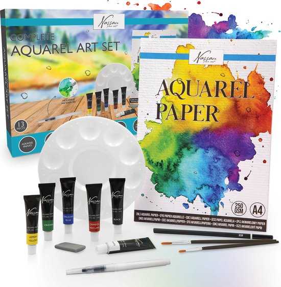 Nassau Fine Art Aquarelverf Set Compleet - 13-Delig - Aquarelpapier ...