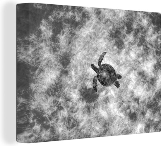 Canvas Schilderij Schildpad in de zee - zwart wit - 120x90 cm - Wanddecoratie | bol