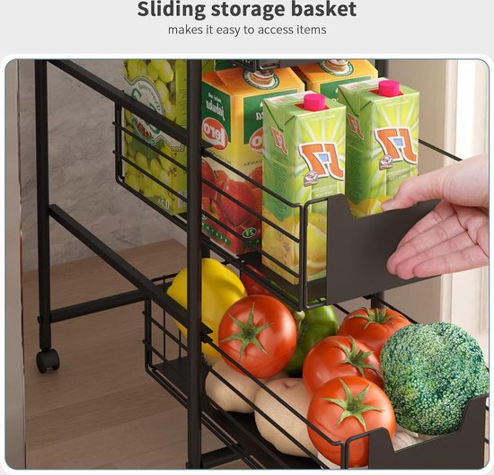 4-laags slanke metalen rolkar met laden. Rollende opbergtrolley voor ...