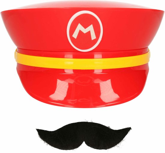 Game verkleed set pet en snor - loodgieter Mario - rood - unisex ...