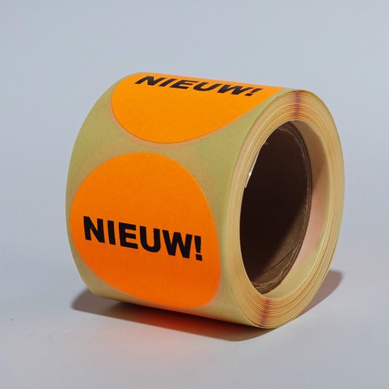 “NIEUW!” stickers op rol - 225 per rol - 50mm oranje | bol