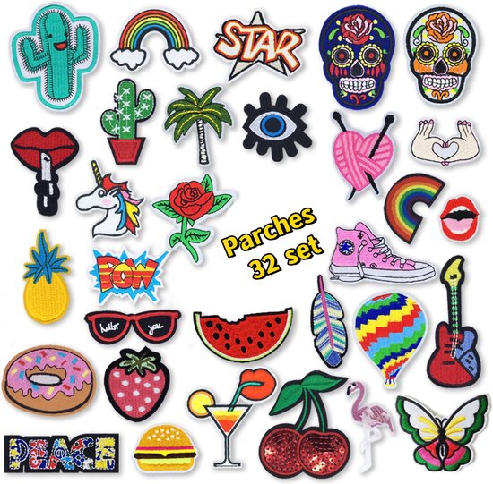 Mooie patches - diverse collectie 32 delige set – Cartoonstijlmix - Kleding Patches -... | bol