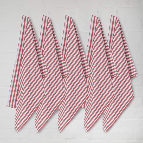 Gestreepte theedoeken 100% katoen | Set van 5 | 50 x 70 cm | Rode witte ...