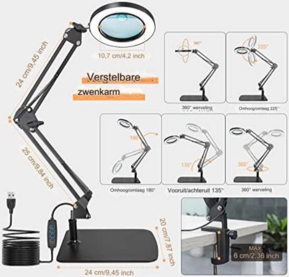 Loeplamp met led verlichting - Staande loeplamp met verlichting - Zwart ...