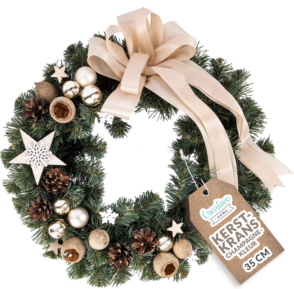 Creative Home Kerstkrans Kunstmatige Adventskrans Champagne Kleur ...