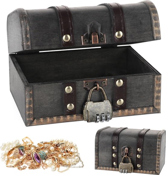 Vintage Wooden Treasure Chest with Combination Lock, Wooden Treasure ...