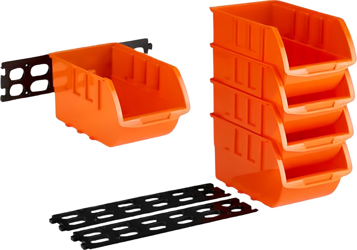 Opbergbakjes met Ophangrek - Stapelbaar - 4 Bakjes - Oranje | bol