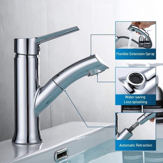 Tap for Bathroom with Pull-Out Shower Basin Mixer Tap High Mixer Tap ...