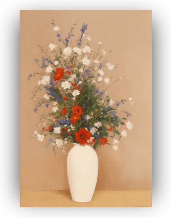 Witte vaas met bloemen 80x120 cm - Poster - Bloemen in een vaas poster - Stilleven -... | bol