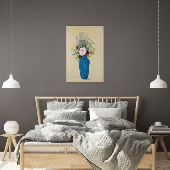 Blauwe vaas met bloemen 40x60 cm - Poster - Kunst - posters bloemen - Stilleven poster... | bol
