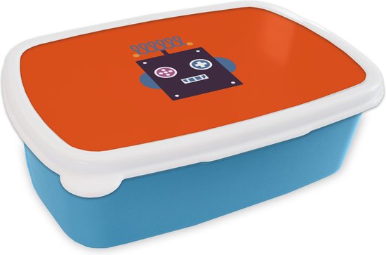 Broodtrommel Blauw - Lunchbox - Brooddoos - Robot - Rood - Gezicht ...