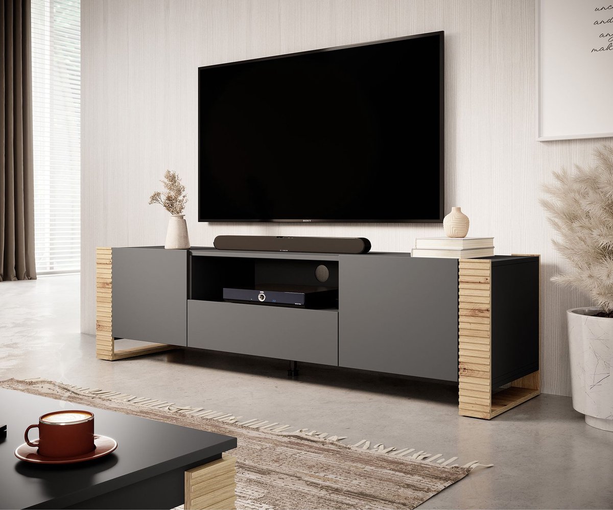 Meubella - TV-Meubel Bahama - Grijs - Eiken - 180 cm | bol.com