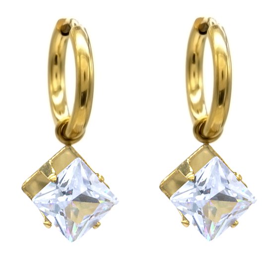 Oorbellen met Zirkonia - Oorringen 12 mm - RVS - Goudkleurig | bol
