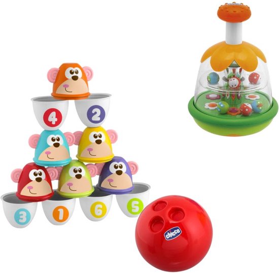 Chicco - Jeu de quilles 2 en 1 Bowling Monkeys et canette de lancer et ...