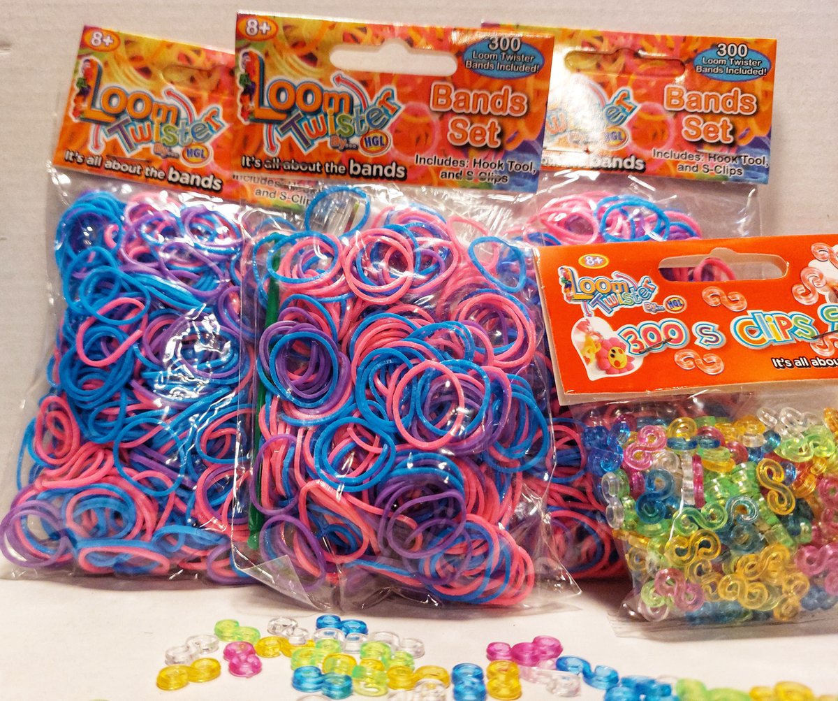 3 sets Loombandjes en 1 set s-clips Loom Twister mix roze / paars ...