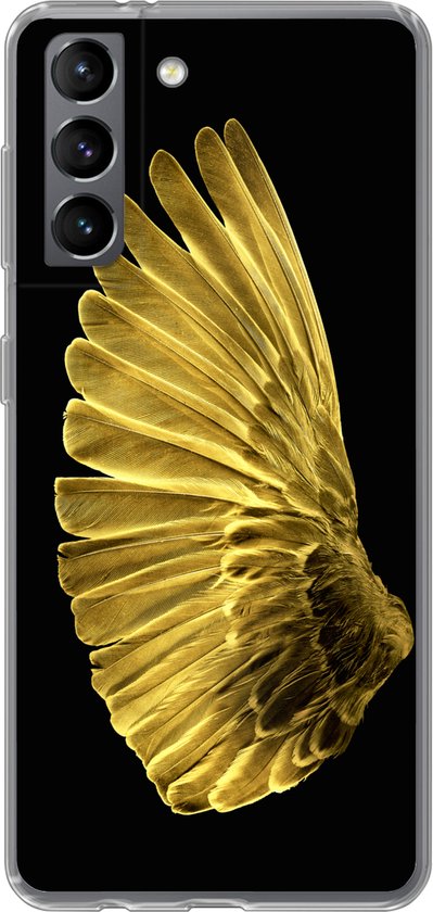Samsung Galaxy S21 hoesje - Gouden vleugels op een zwarte achtergrond ...