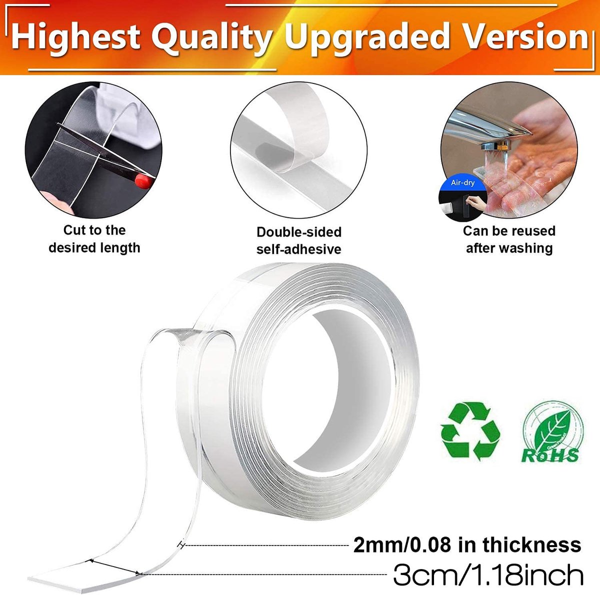 Borvat® | Nano Tape | Dubbelzijdige Tape | Afwasbare Tape | Ultra Strong Tape |... | bol.com