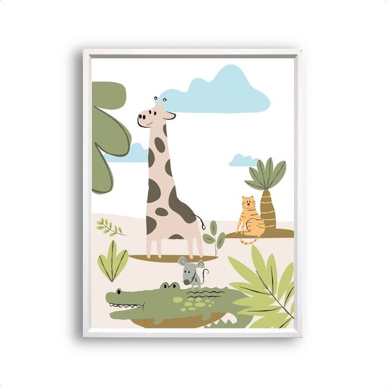 Postercity - Poster Blije Jungle Dieren Giraf Cheeta Krokodil Muis ...