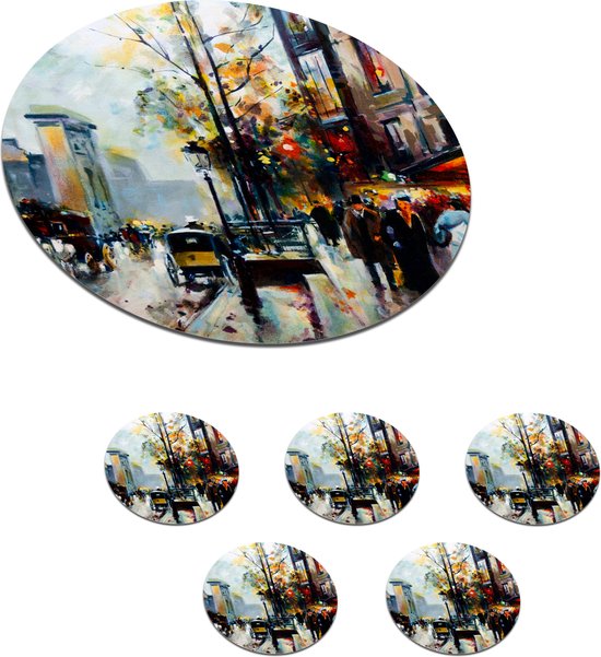 Onderzetters voor glazen - Rond - Schilderij - Stad - Olieverf - 10x10 ...
