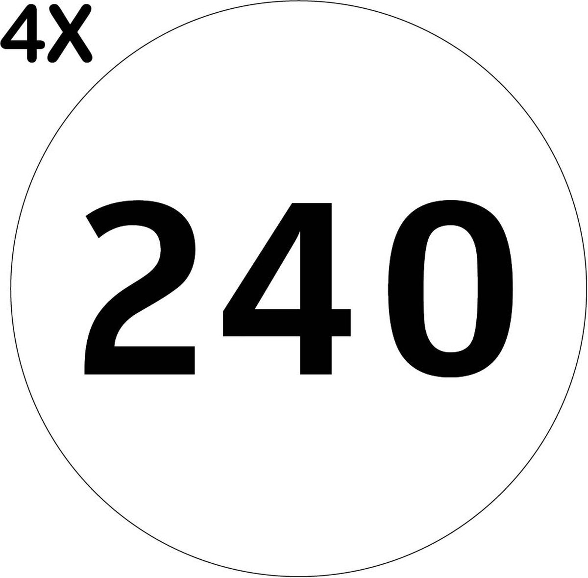 Containerstickers Huisnummer "240" - 25x25cm - Wit met Zwarte Cirkel ...