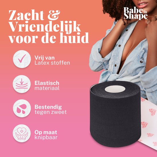Babe in Shape Boob Tape - Fashion Tape - 7,5 cm x 5 meter - Black | bol.com