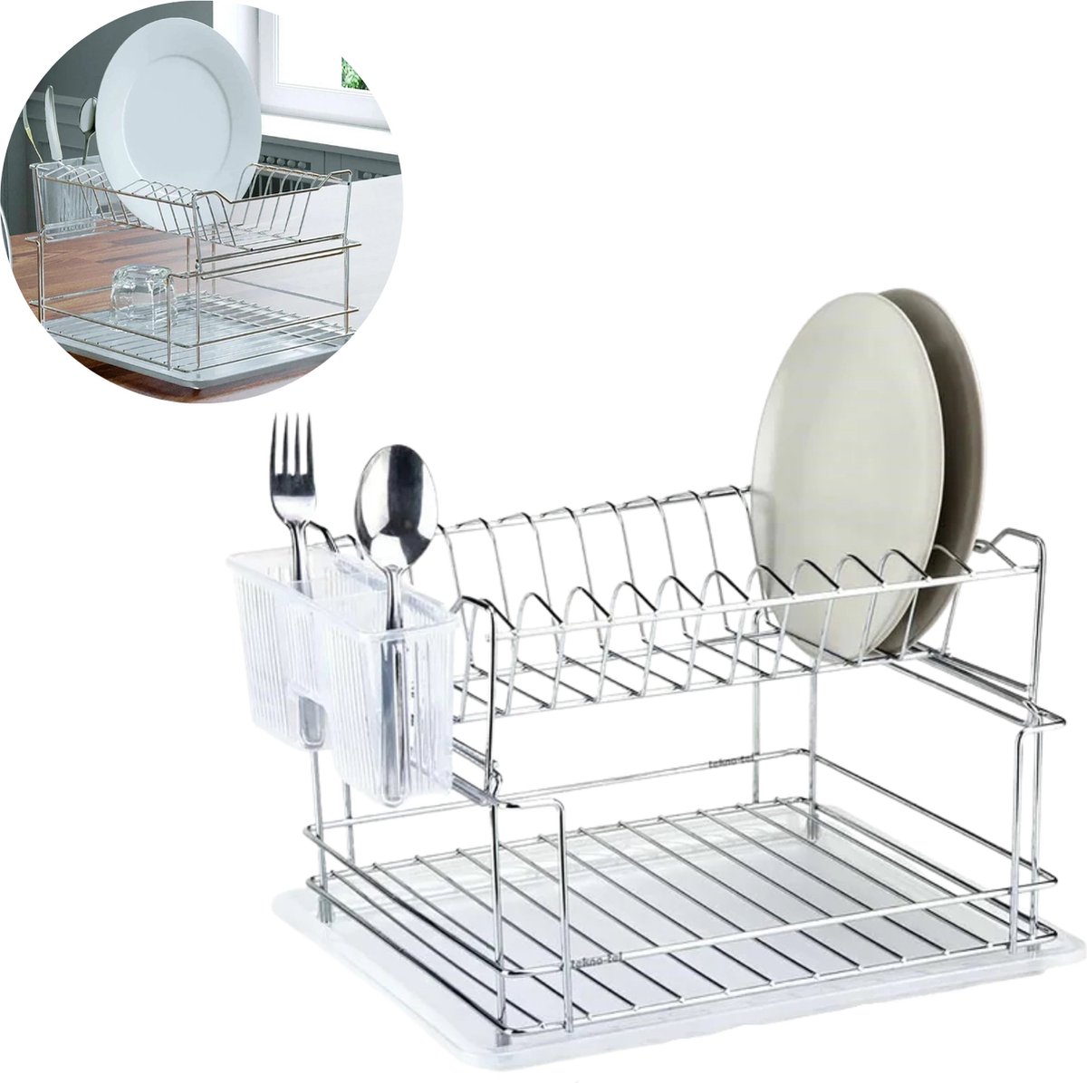 Cheqo® Afdruiprek met Lekbak - Inclusief Bestekbak - 2 Laags - Afwas ...