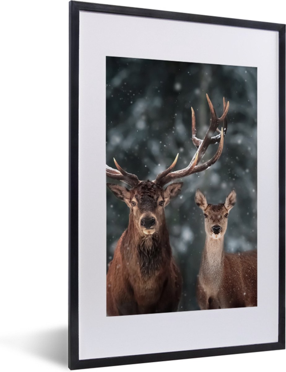 Fotolijst - Poster - Hert - Sneeuw - Dieren - Winter - Bos - Kader ...