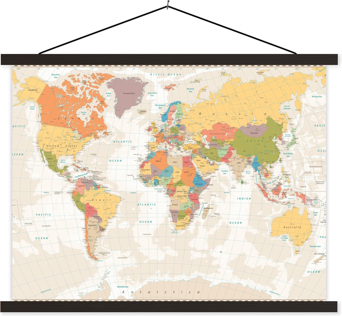Schoolplaat - Textielposter - Wereldkaart - Retro - Kleuren - Educatief - Staatkundig... | bol.com