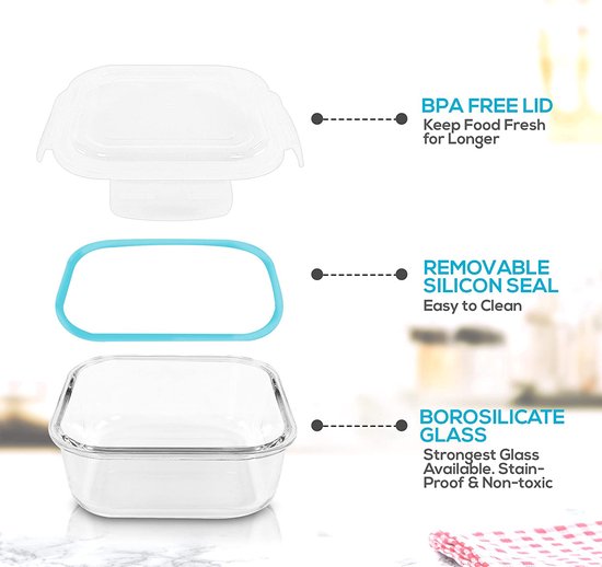 Utopia Kitchen Glass Food Storage Container Set - 16 Stuks (8 ...