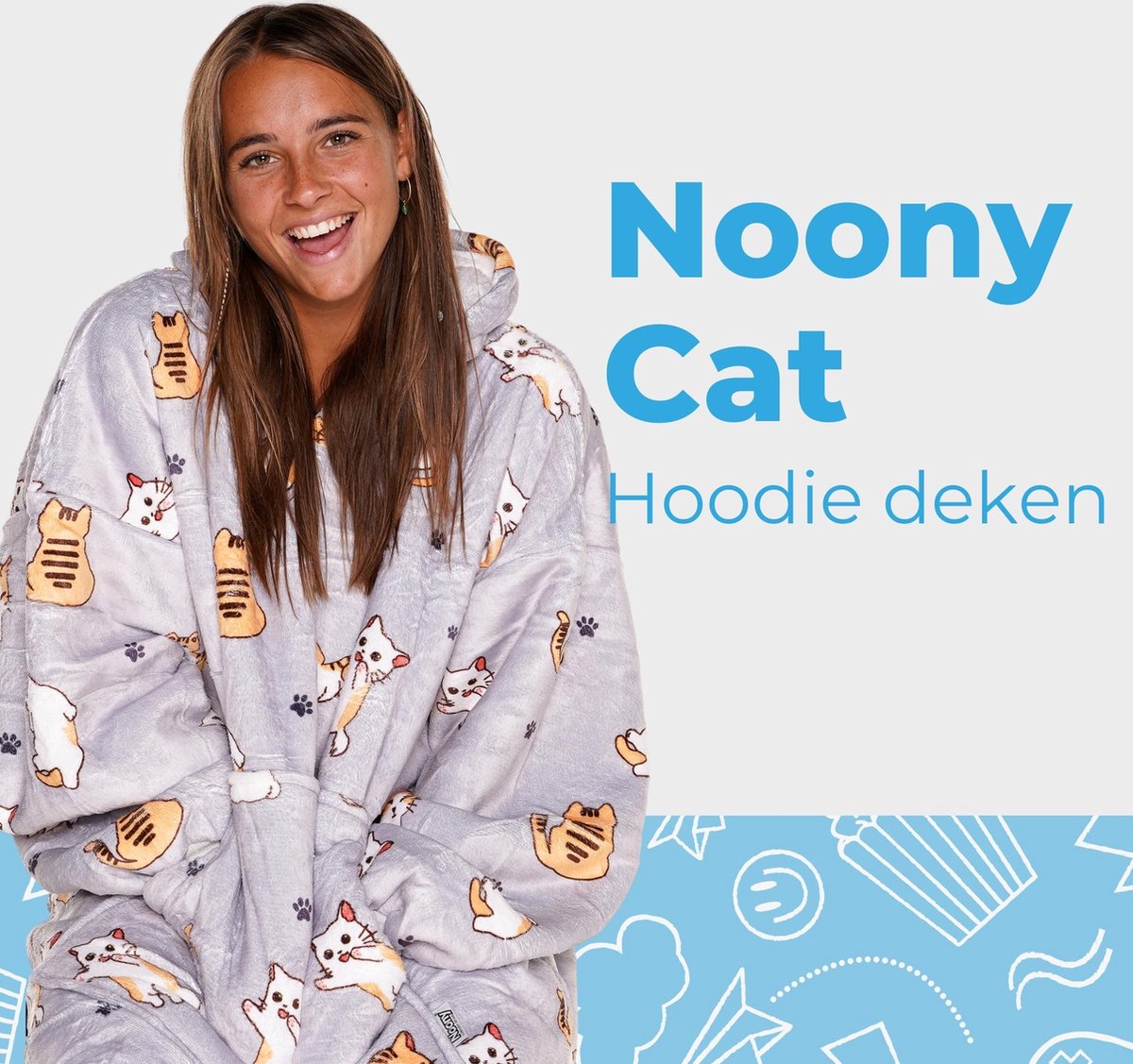 Noony Cat oversized hoodie deken - plaids met mouwen - fleece deken met ...