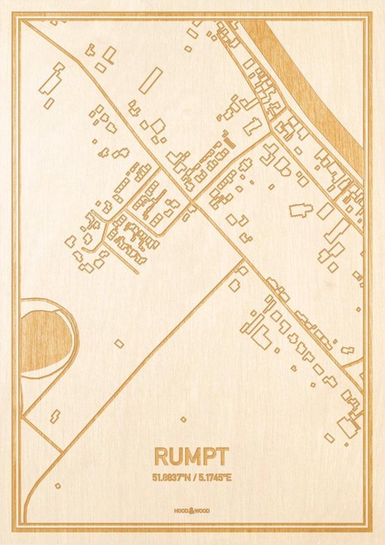 Kaart Rumpt - Gegraveerde stadskaart Hood&Wood - Hout, A4 | bol.com