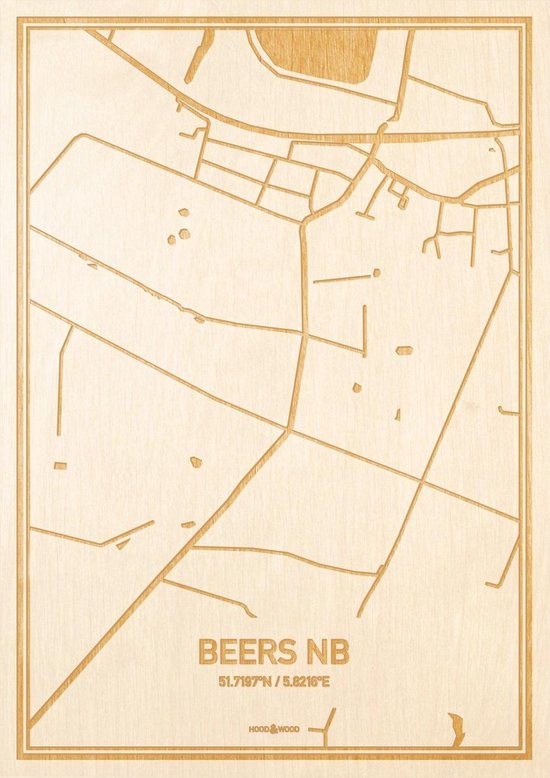 Kaart Beers NB - Gegraveerde stadskaart Hood&Wood - Hout, A4 | bol.com