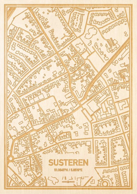 Kaart Susteren - Gegraveerde stadskaart Hood&Wood - Hout, A4 | bol.com