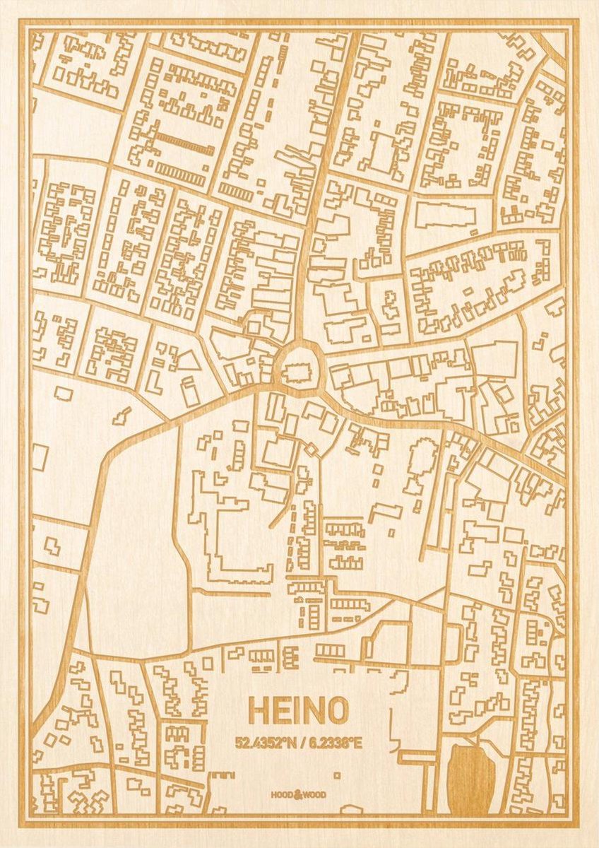 Kaart Heino - Gegraveerde stadskaart Hood&Wood - Hout, A4 | bol.com