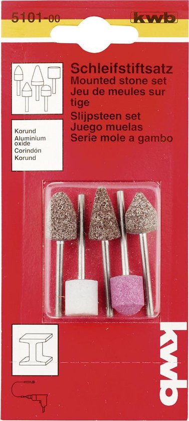 KWB - Slijpsteenset Mini op 3mm stift - Slijpstift Stiftsteen - 5-delig ...