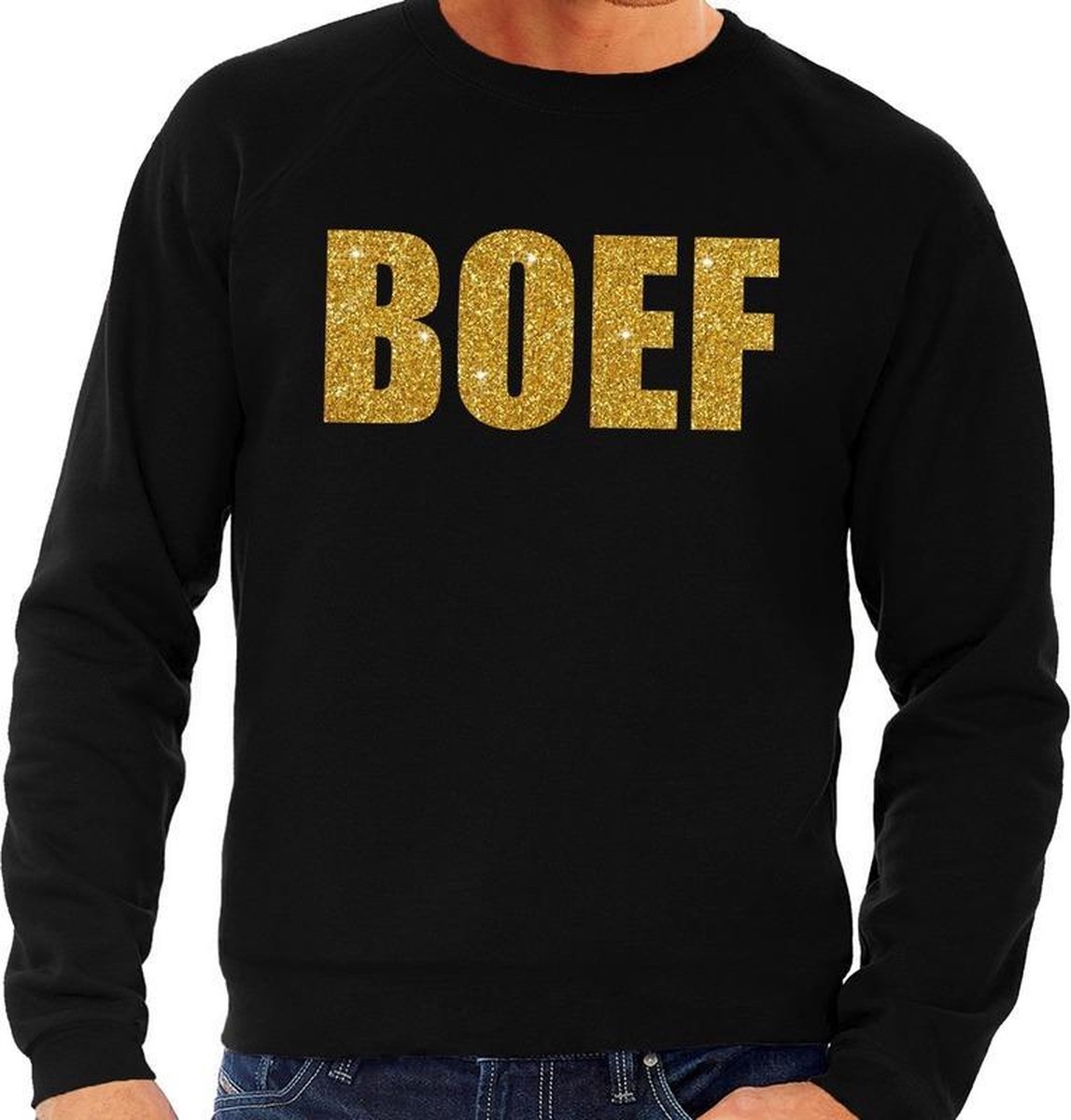 Boef goud glitter tekst sweater zwart heren - heren trui Boef in gouden ...