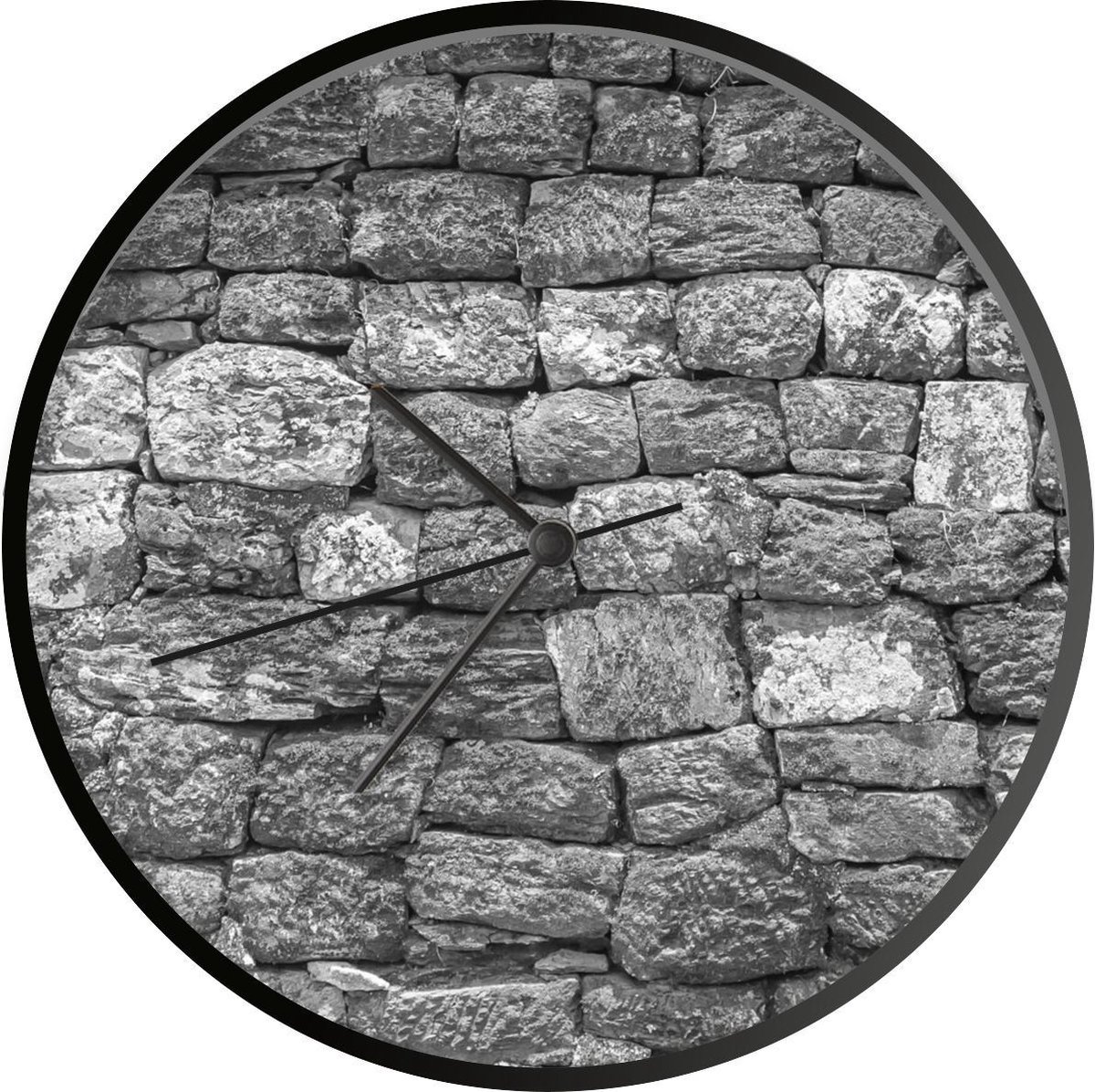 Klok Antieke stenen muurØ 30 cm - Kalkstenen muur zwart-wit - Klassiek ...