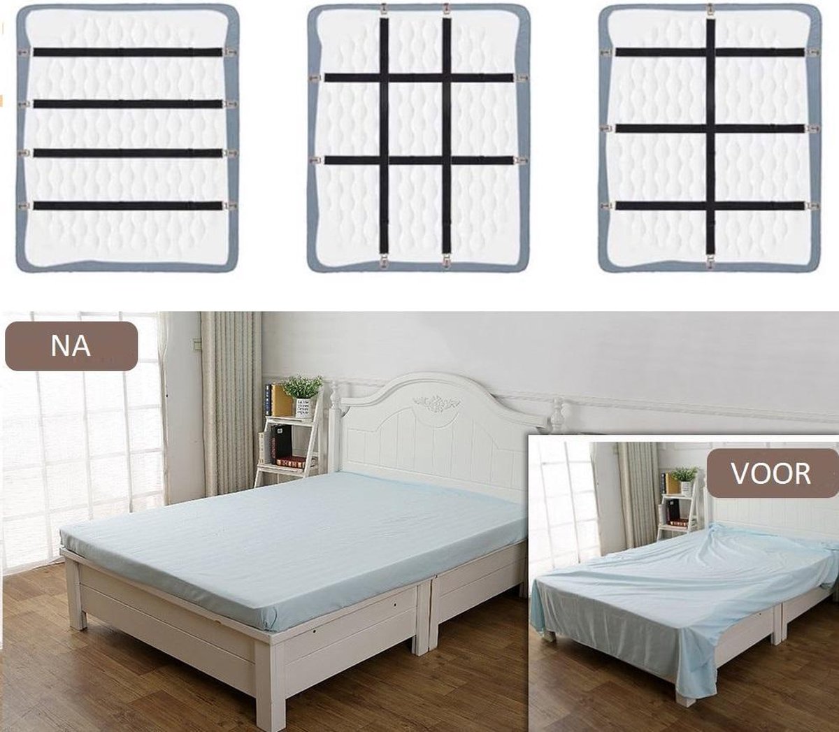 4 stuks Hoeslaken spanners voor 1 of 2 persoons bed - wit | 60 - 200 cm ...