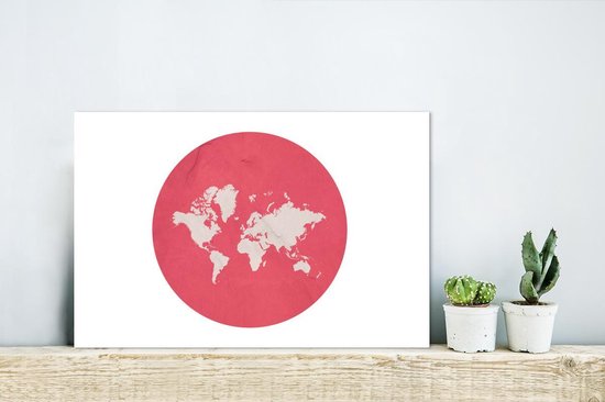 Carte du monde ronde et rose sur fond blanc Aluminium 30x20 cm - petite ...