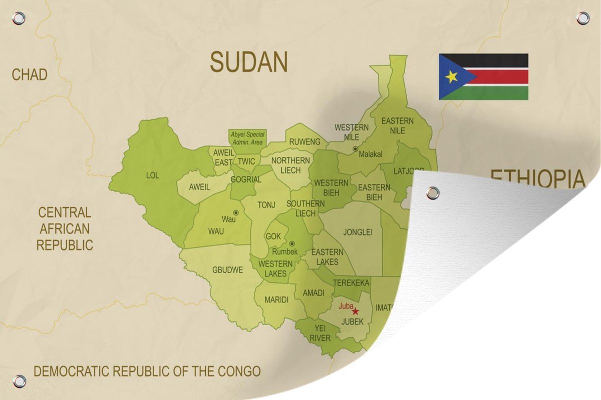 Tuinposter Een illustratie van een groene kaart van Zuid-Soedan ...