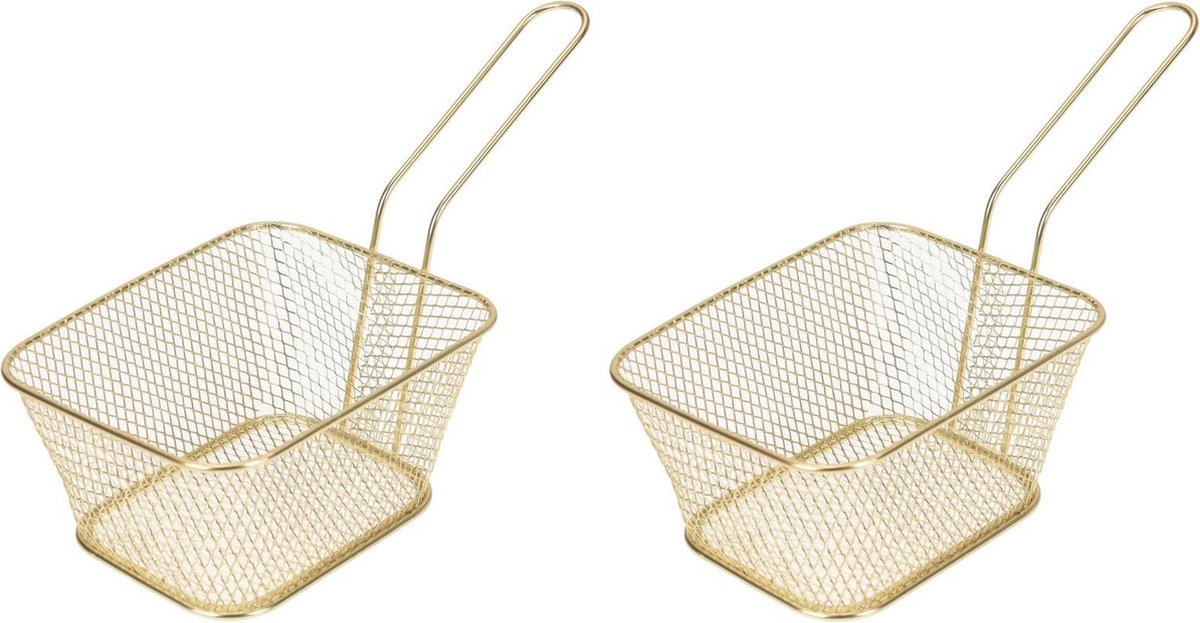 2x Gouden patat/snack serveermandjes/frituurmandjes 24 cm ...