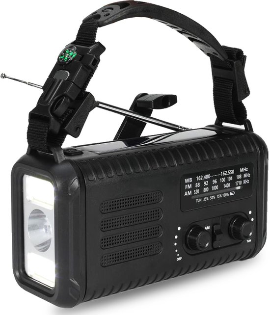 Draagbare NoodRadio Solar Opwindbaar - FM/AM - Powerbank Zonneenergie ...